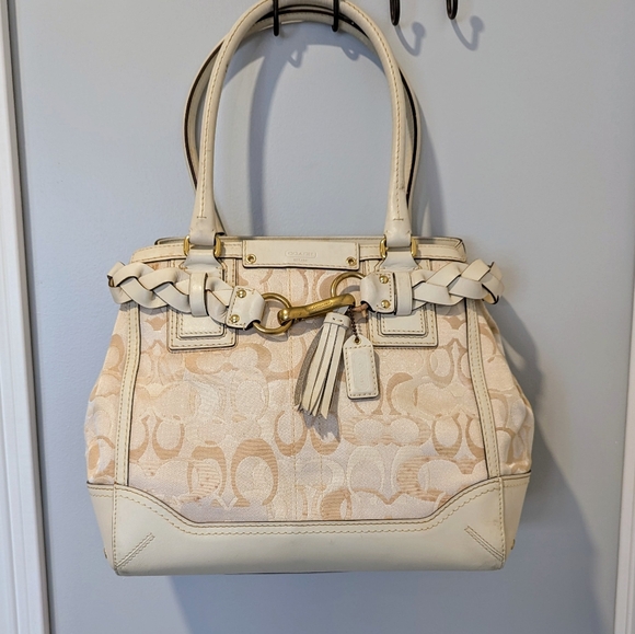Coach | Bags | Coach Hampton Purse Signature Logo Medium Satchel | Poshmark